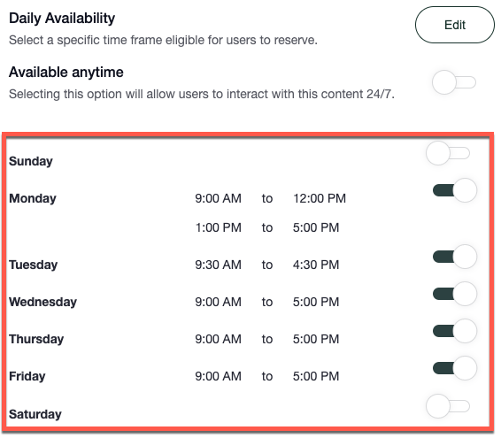 Time availability feature – VTS Activate Help Center